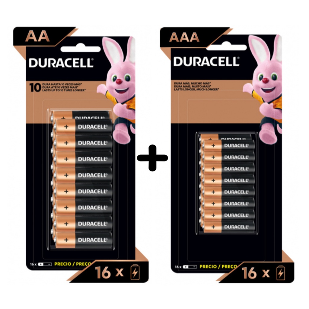 Kit Duracell Original Com 16 Pilhas Normal AA e 16 Pilhas Palito AAA ...