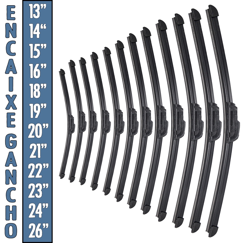 Palhetas Limpador de Parabrisa Dianteiro - Encaixe Gancho Diversos Tamanhos | Shopee Brasil