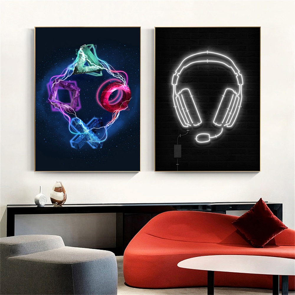 Quadro decorativo 2 peças 20x30 nórdico moderno abstrato gamer led jogo ...