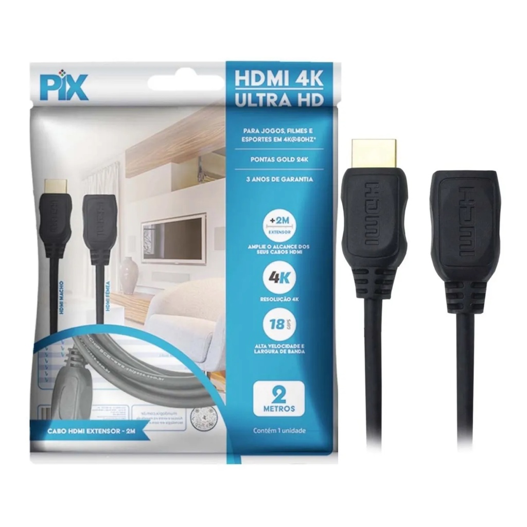 Cabo Hdmi Extensor - Hdmi Macho X Hdmi Femea 4k Hdr 19p 2m | Shopee Brasil