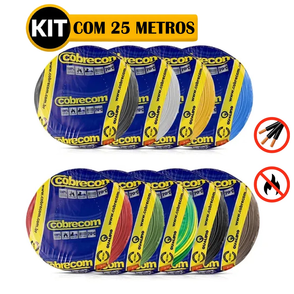 Fio Cabo Eletrico Flexivel 1,5mm 2,5 mm 4,0mm 6,0mm 25 Metros Cobrecom Selo Inmetro Antichamas ...