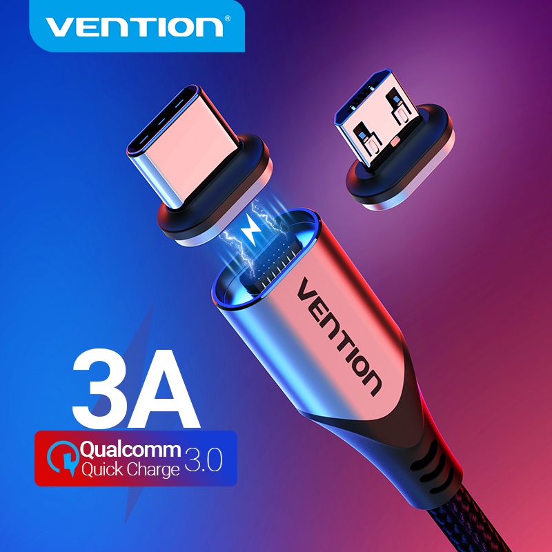 Vention 3A Fast Charging Magnetic Reversible Cable Micro USB Type C 2 in 1 Cable High Speed ...