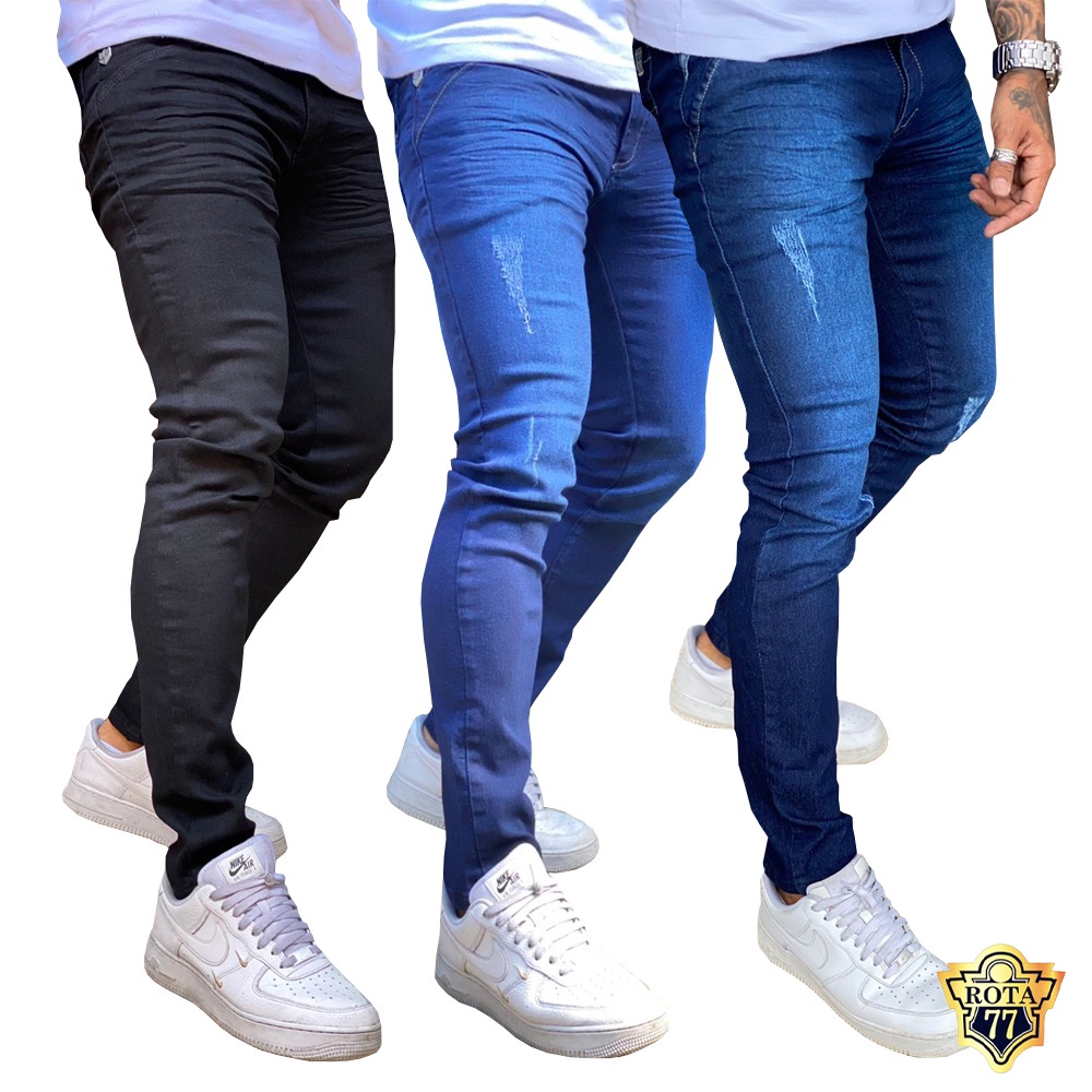 Kit 3 Calça Jeans Masculina Elastano Slim Skinny 020511 Escorrega O