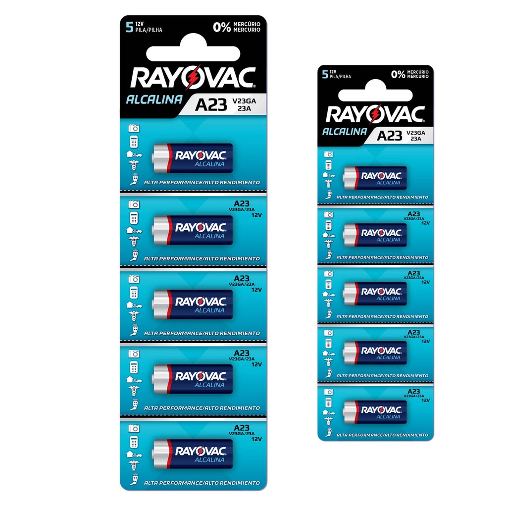 10 Pilhas Baterias 23A RAYOVAC 12V A23 LRV08 MN21 - 02 Cartelas com 5 ...