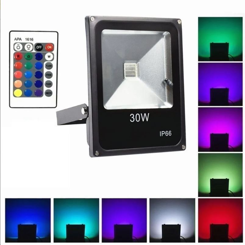 Refletor Led Holofote 30w Bivolt Ip66 Rgb Colorido com Controle Resistente a Água Área Externa ...