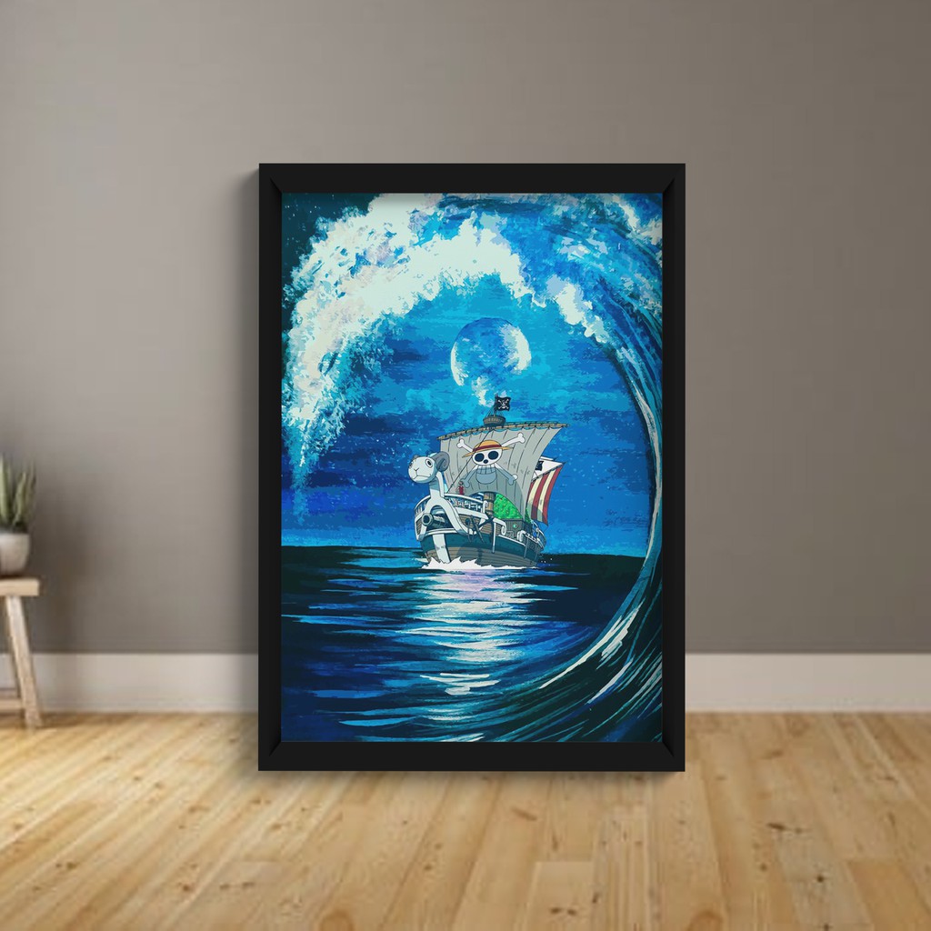 Quadro Anime One Piece Navio do Luffy Sunny no Oceano C/ Moldura e ...
