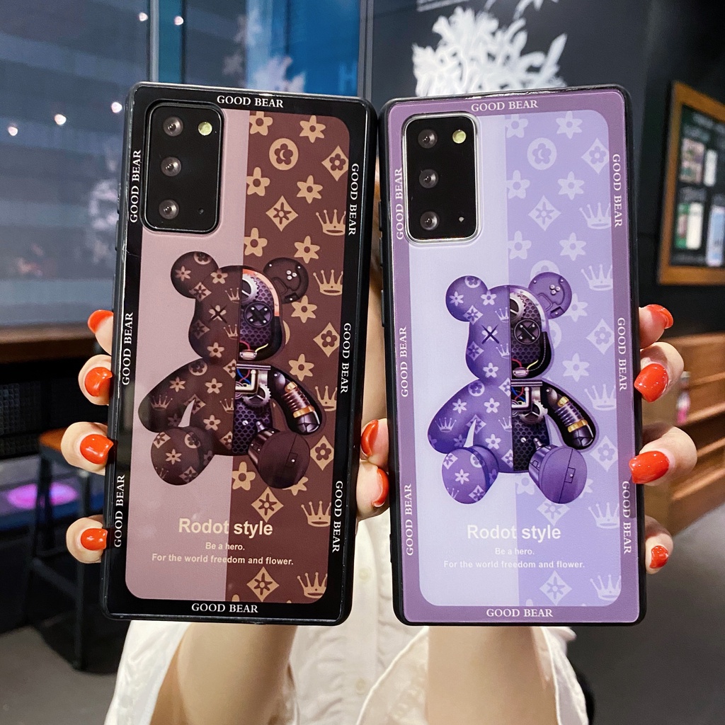 Moda Street Wear Caixa De Vidro Temperado Urso Marrom Roxo Capa Protetora Samsung Galaxy s22 ...