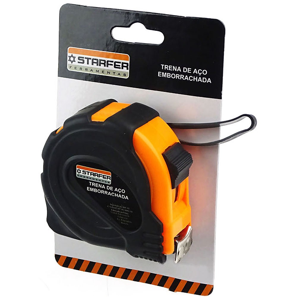 Trena metrica profissional em aço emborrachada com trava 3m Starfer ...