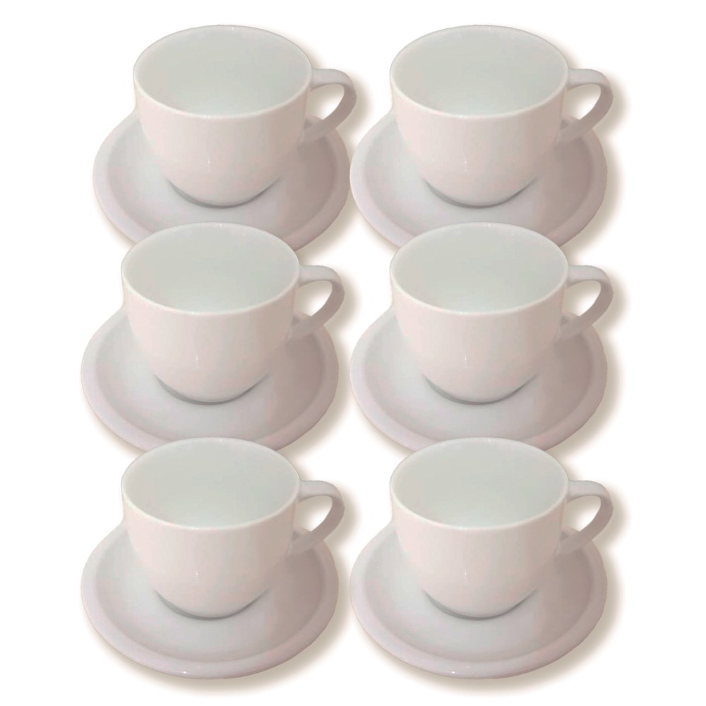 Jogo 6 Xicara Café Chá Porcelana Branca 170ml C/ Pires | Shopee Brasil