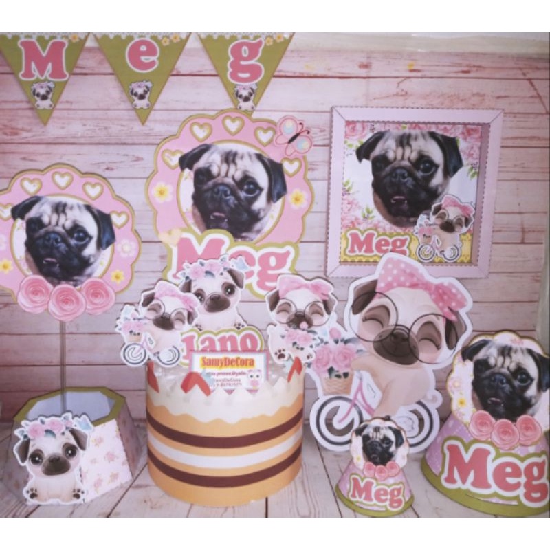 kit festa pet Pug fofo rosa aniversario pet | Shopee Brasil