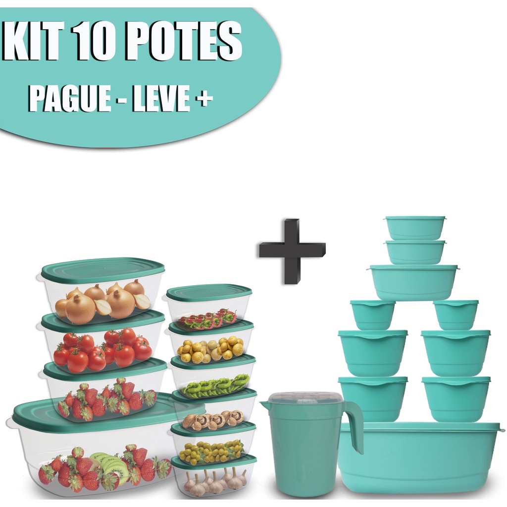 Kit Potes Herméticos Retangular de Plástico mais Jarra 1.500 ML ...