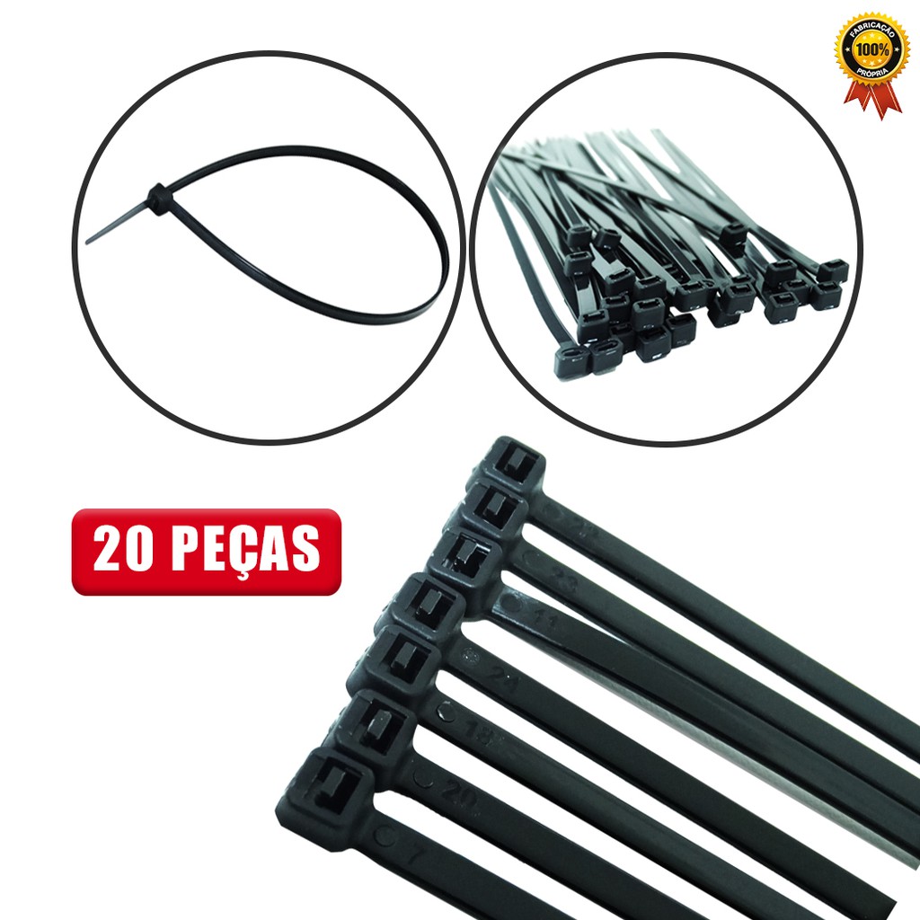 Kit c/ 20 Abraçadeiras de Nylon / Presilha / Cinta Plástica / Fita ...