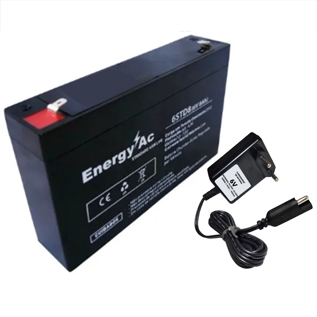 Kit Bateria Selada 6V 8ah + Carregador - Brinquedo Eletrico | Shopee Brasil
