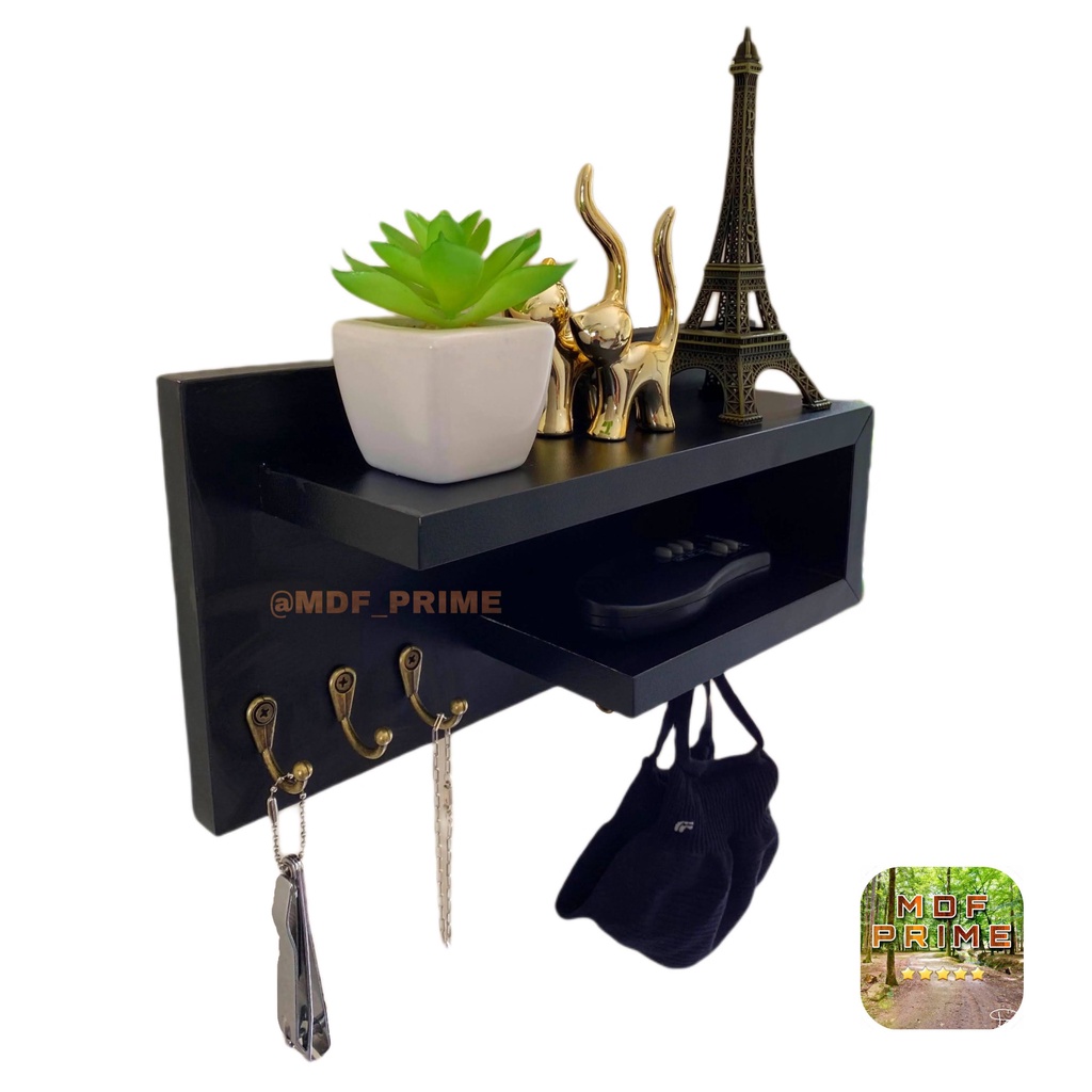 Suporte Porta Chaves Parede Preto Multiuso Organizador Decorativo Mdf ...