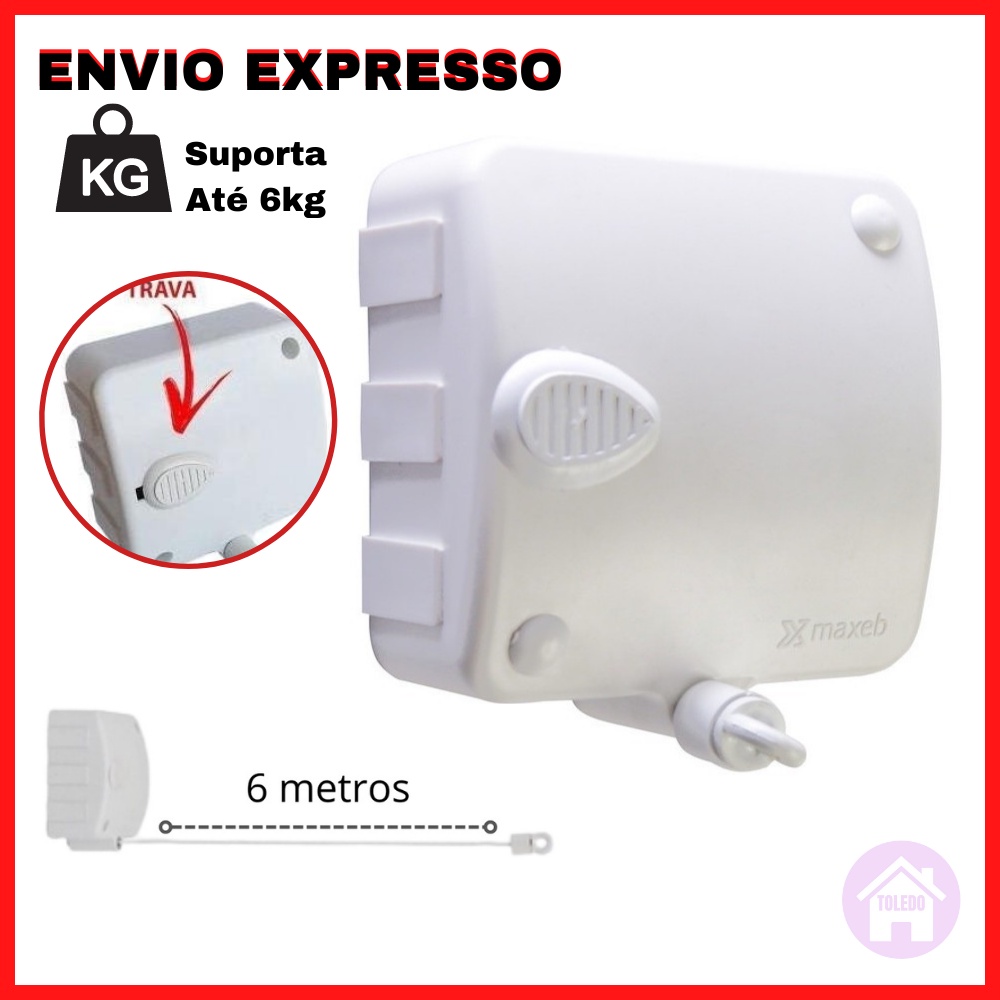 Varal Retrátil Automático Extensivo Corda 6 Metros | Shopee Brasil