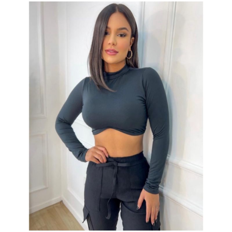 Cropped aro feminino gola alta croped manga longa suplex | Shopee Brasil