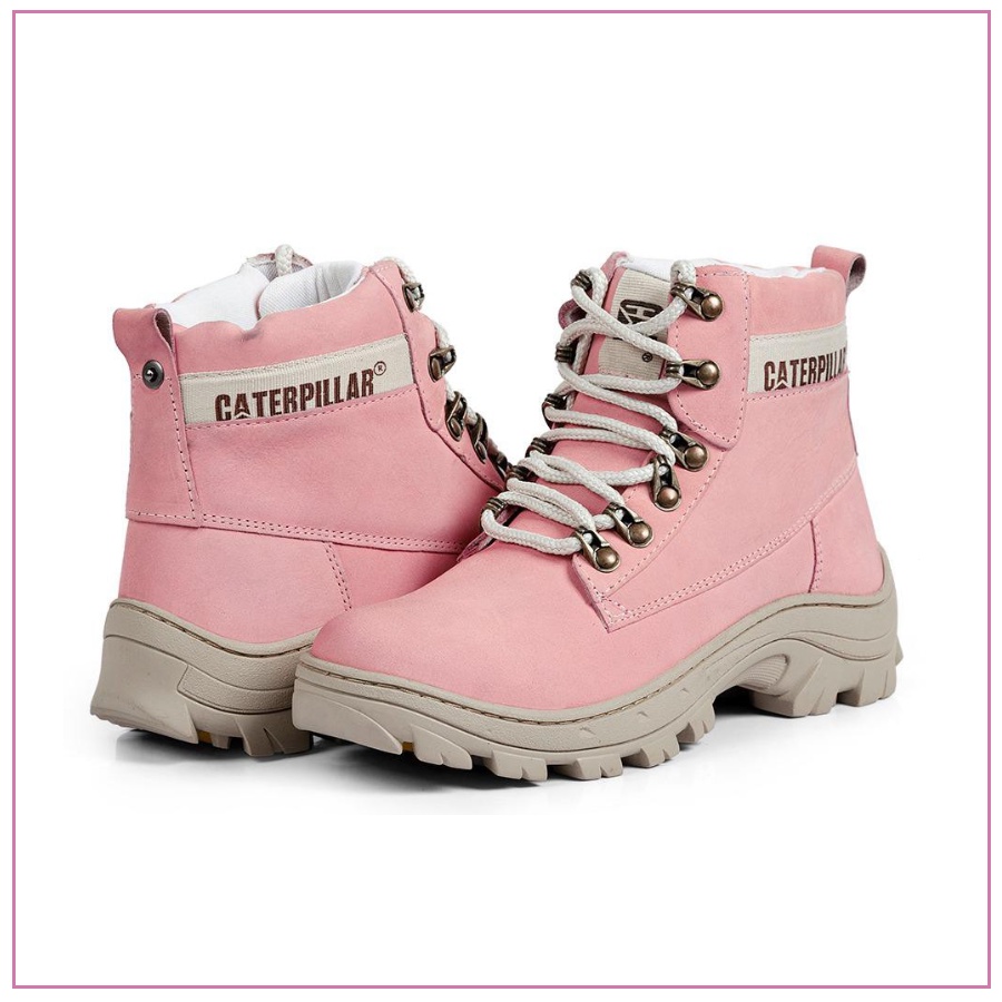 Bota Cat Feminina Rosa Coturno cano alto Caterpillar pink Couro sola ...