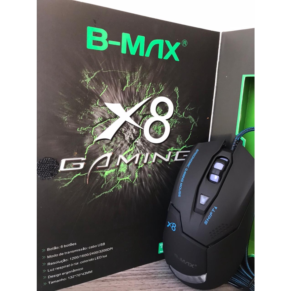 Mouse Gamer Profissional Bmax X8 6 Botões 2.400 Dpi FRETE GRÁTIS | Shopee Brasil