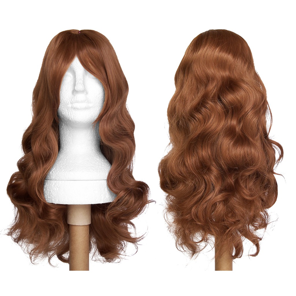 Peruca Castanho Ruivo Ondulada Volumosa 63cm c/ Franja Cosplay Anna ...