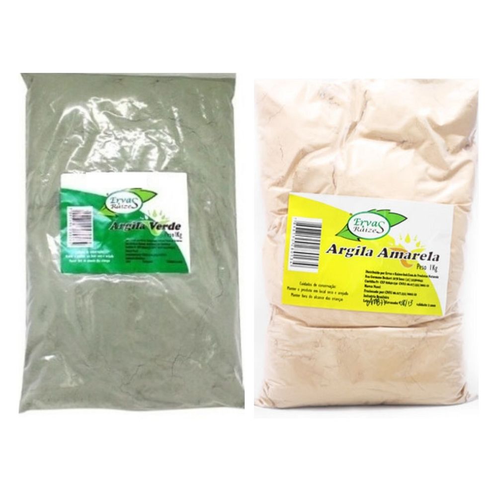 Kit Argila Verde + Argila Amarela 100% Pura Pacote de 1 Kg Ervas e ...