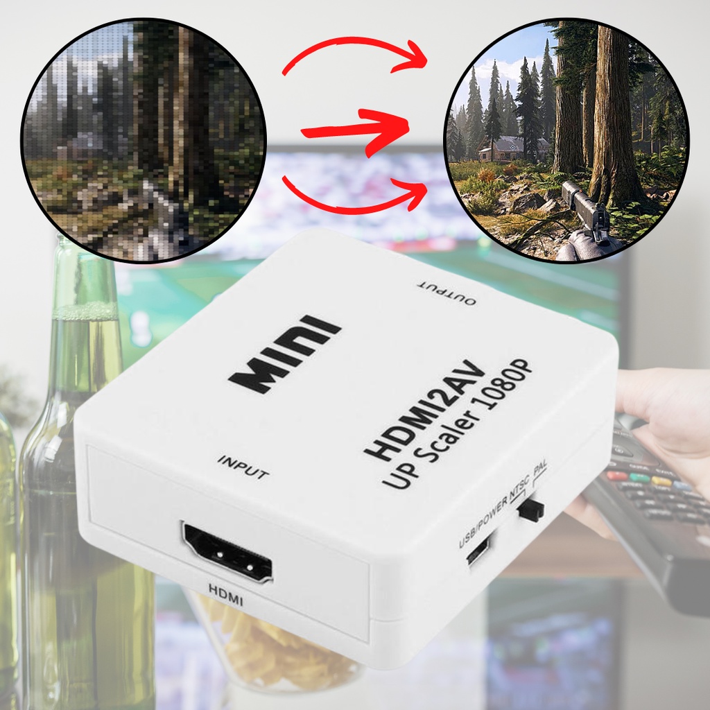 Mini Conversor FULLHD Vídeo HDMI X AV RCA HDMI2AV AV2HDMI PS3 PS4 ...