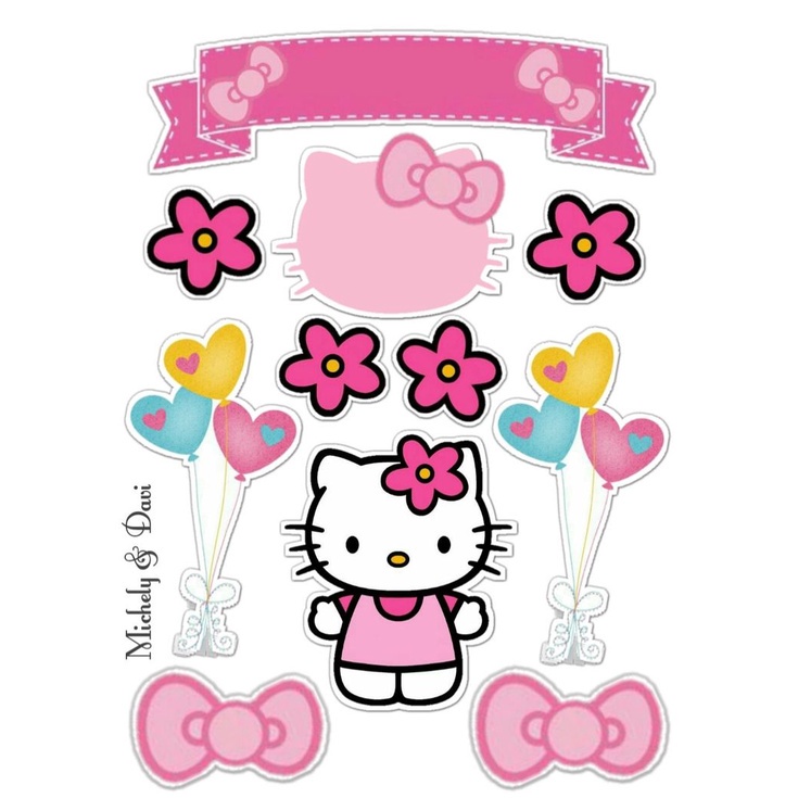 Topo De Bolo HELLO KITTY Topper Vários Temas Papel glossy 180g Foto ...