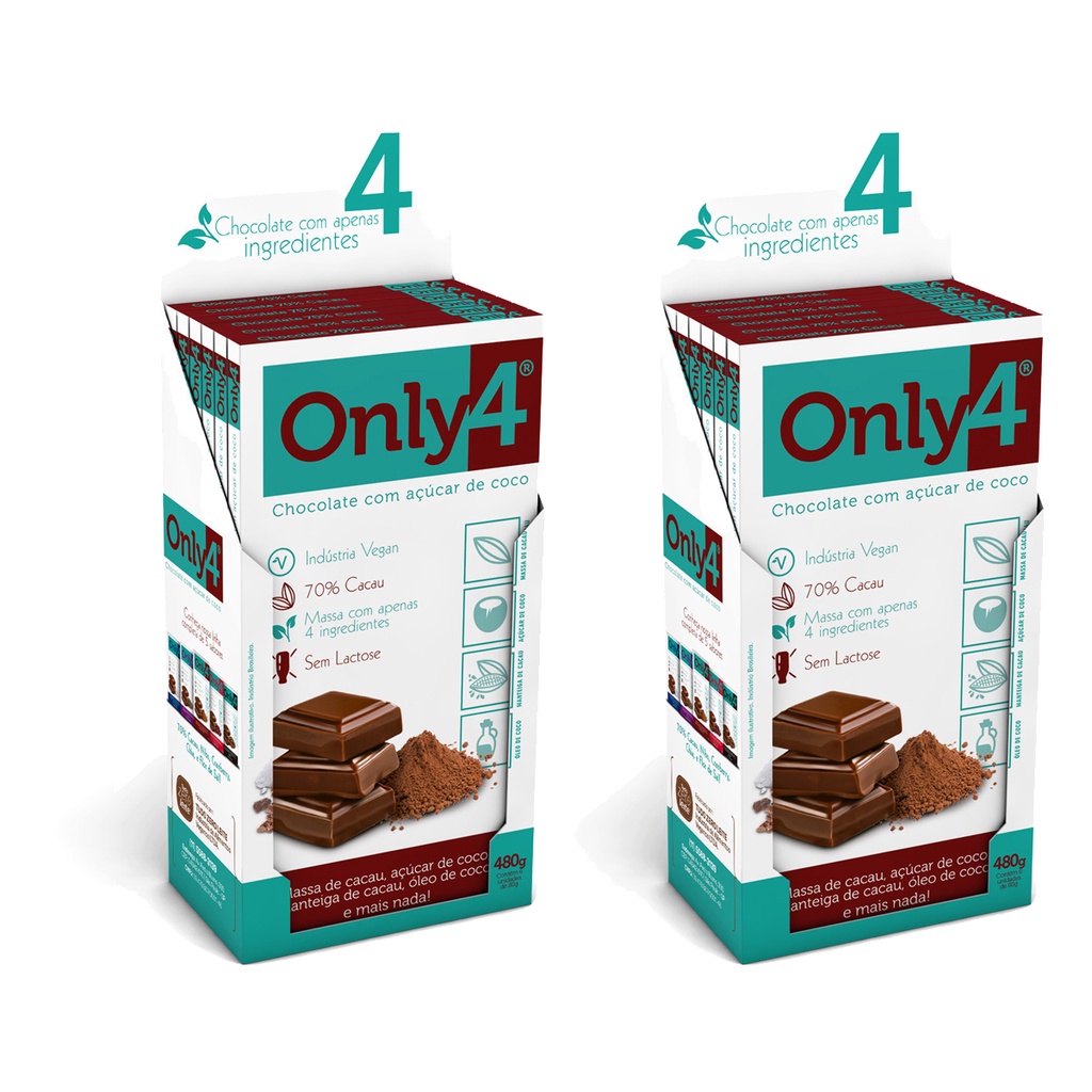 Kit 2 - Chocolate Only4 Puro Display C/ 12 Unidades 80gr | Shopee Brasil