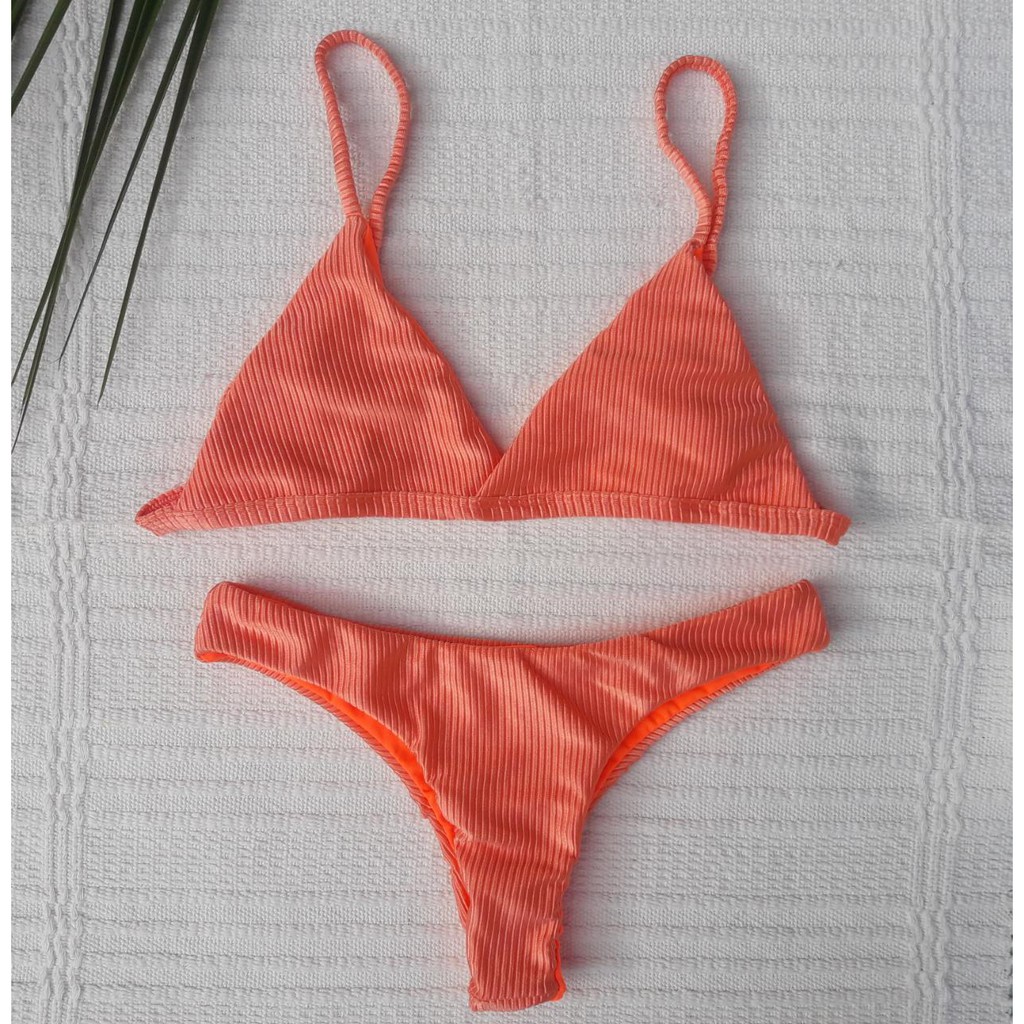 Biquini Basic Laranja Canelado Acetinado | Shopee Brasil