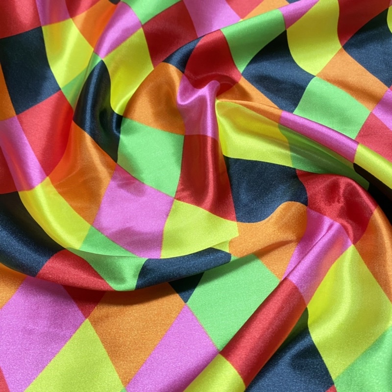 Tecido Cetim Quadriculado Colorido 1,40x1,00m Festas e Fantasias ...