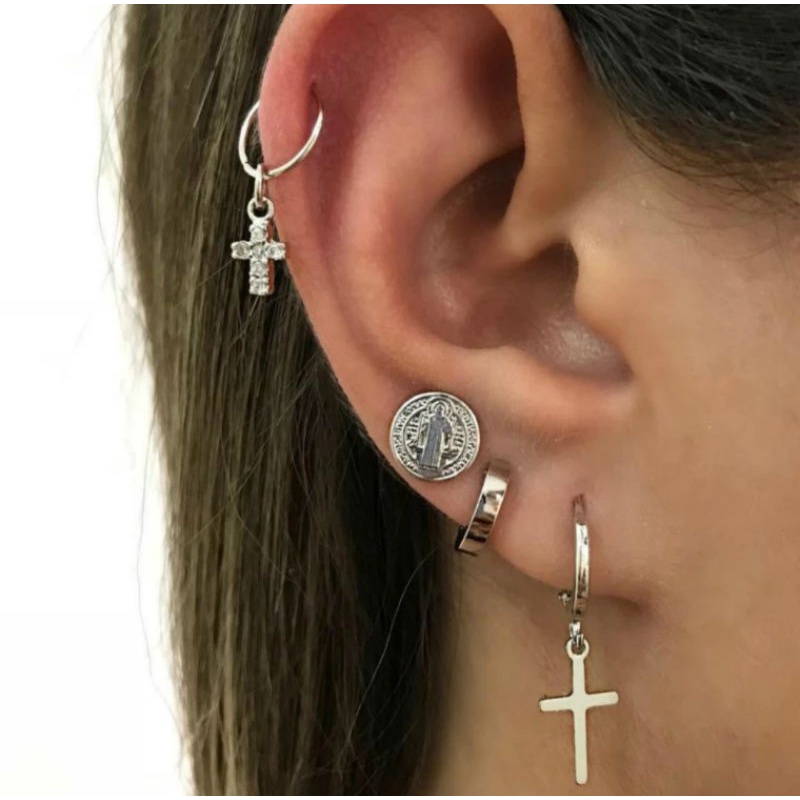 Brinco feminino bijuteria piercing lobe helix tragus cartilagem conh ...