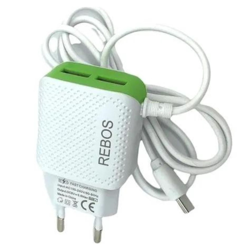 Carregador REBOS 3.6a 2 usb type c SEM EMBALAGEM | Shopee Brasil
