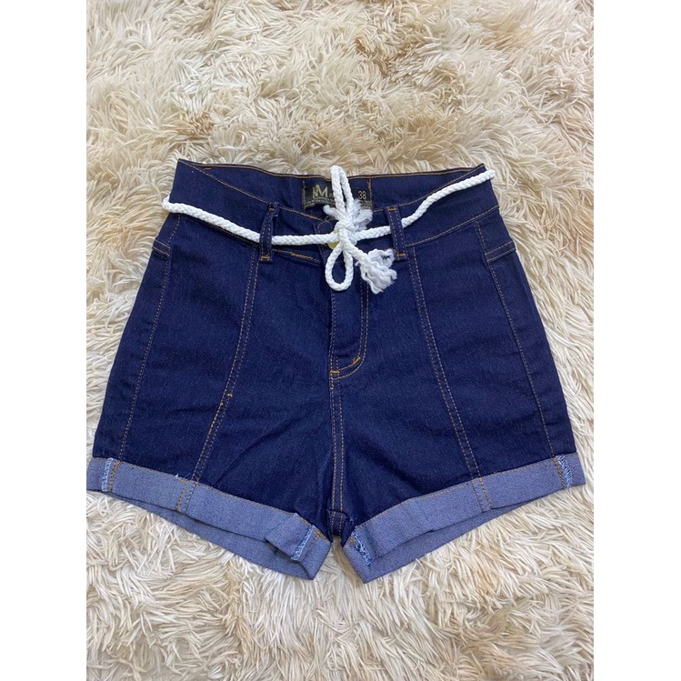 Short Jeans Com Barra Dobrada E Cinto De Cordinha Slim | Shopee Brasil
