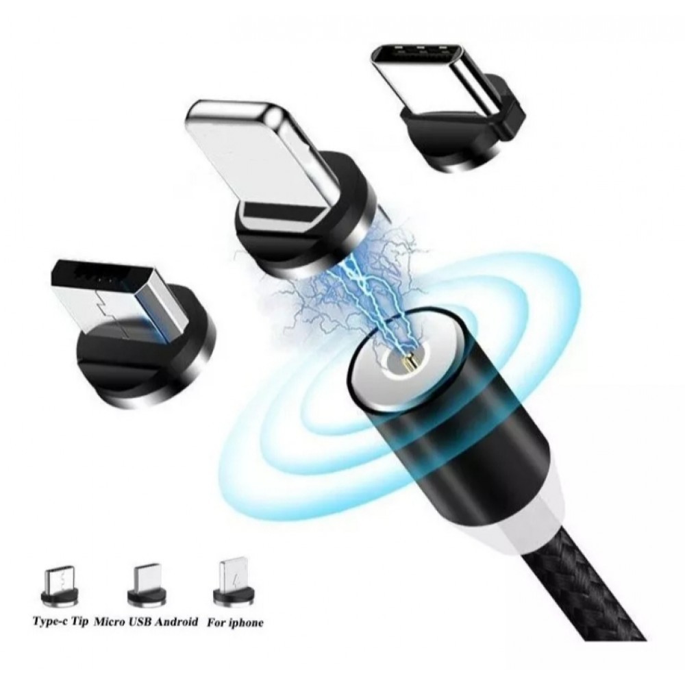 Cabo Carregador Magnetico MICRO USB TIPO C 3 em 1 Imã Smartphone para Iphone Android Xiaomi ...