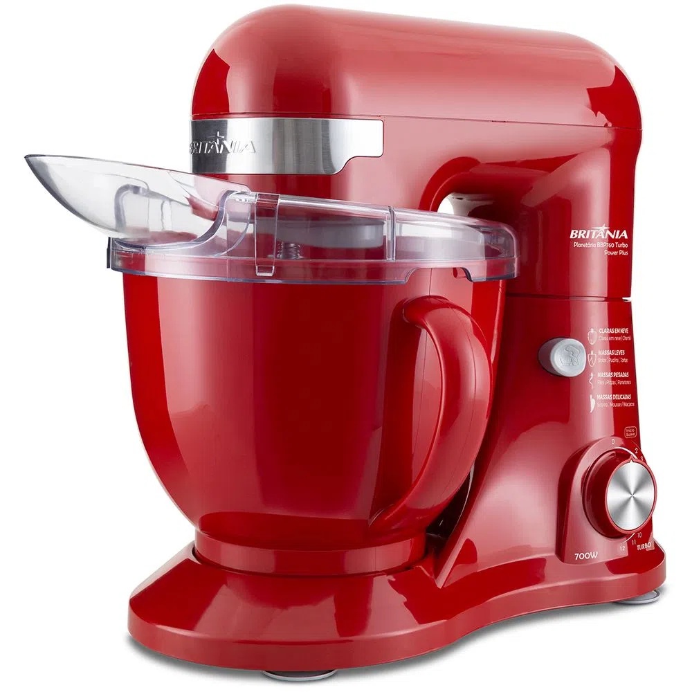 Batedeira Planetária Britânia BBP760VME Power Plus Turbo 700W - Vermelho - 12 Velocidades ...