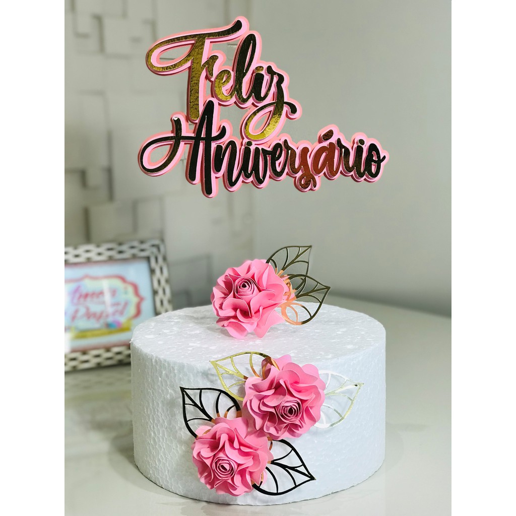 Topper Topo de Bolo Personalizado Tema Feliz Aniversário, Feito em ...