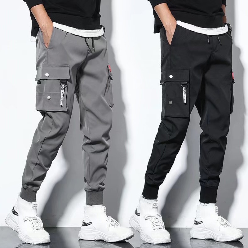 Calças Da Carga Dos Homens De Trem Hip Hop Preto Jogger Sweatpants