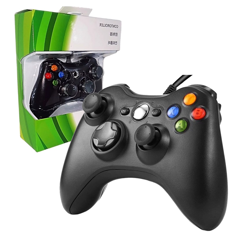 Controle Xbox 360 Com Fio P/ Xbox 360 & Pc Joystick USB C/ Chip ...