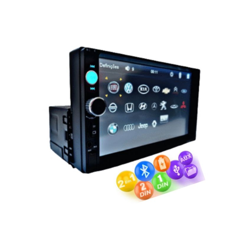 Central Multimídia 1 Din universal C/Bluetooth/USB/Cartão SD | Shopee ...