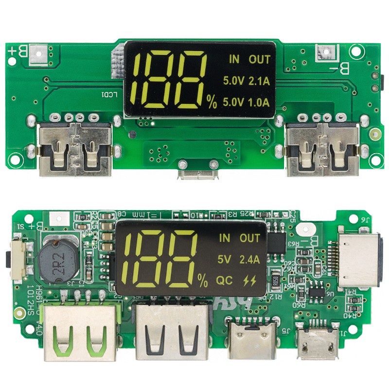 Placa Carregadora De Bateria De Lítio LED Dual USB 5V 2.4A Micro/Tipo-C ...