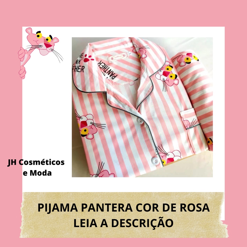 Pijama Pantera Cor de Rosa Pijama Feminino Pink Panther | Shopee Brasil
