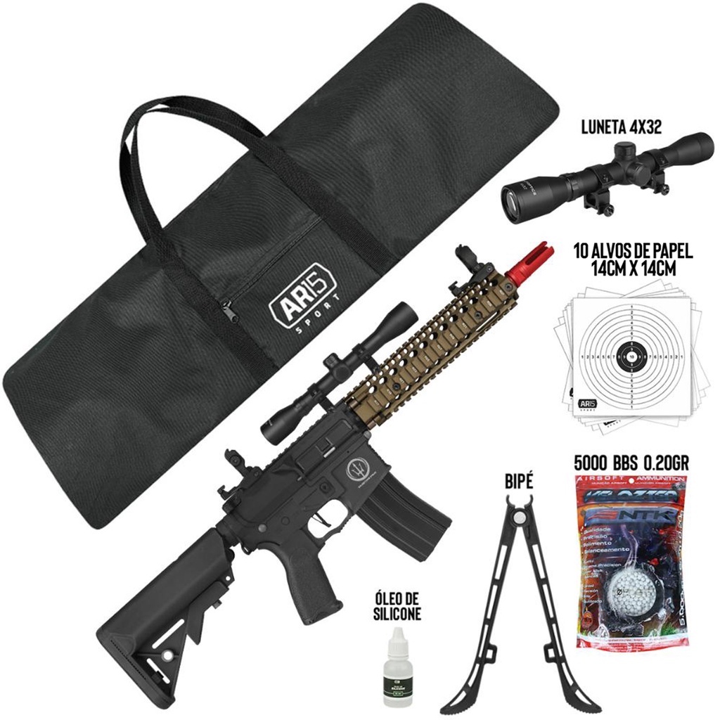 Rifle Airsoft Elétrico Rossi Ar15 + Capa + Bipé Universal | Shopee Brasil