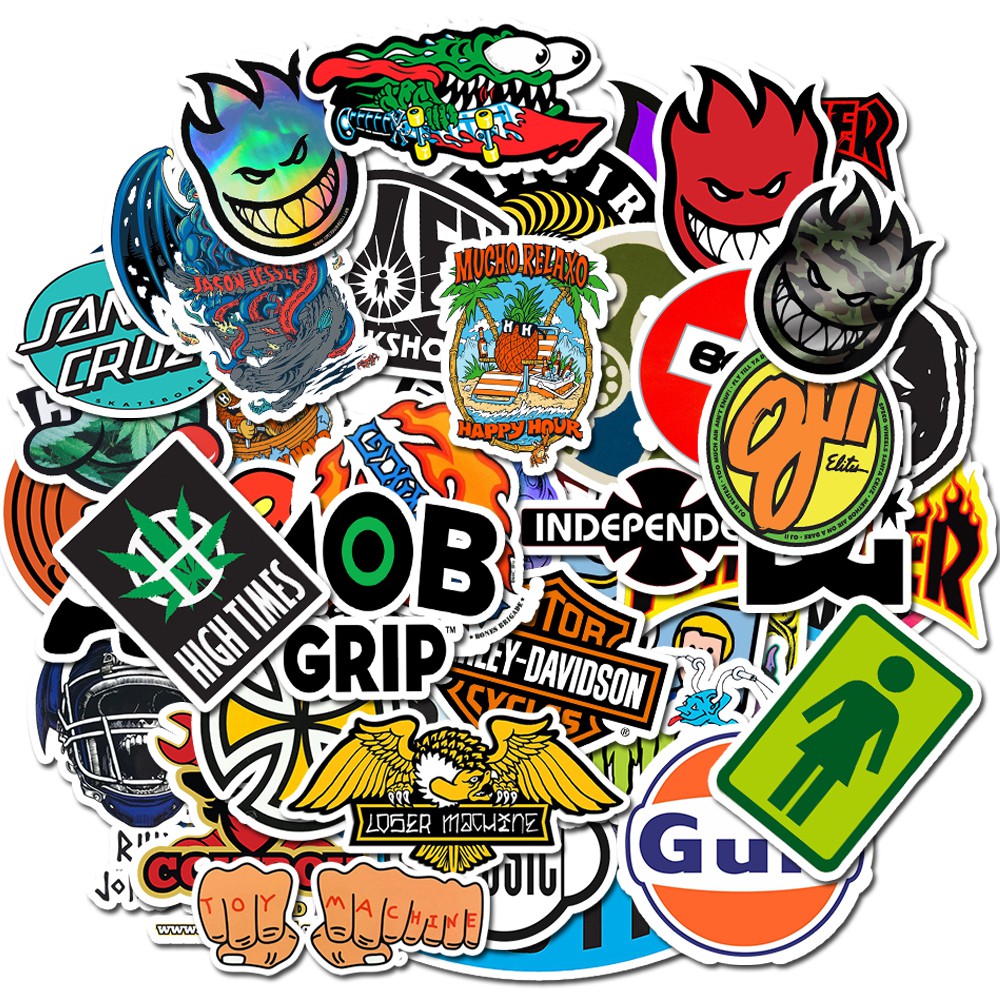 50Pçs Adesivo de Vinil Impermeável com Desenho Retrô para Skate ...