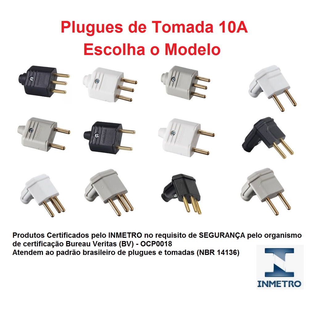 Plugue Macho 10A 2 Pinos ou 3 Pinos | Shopee Brasil