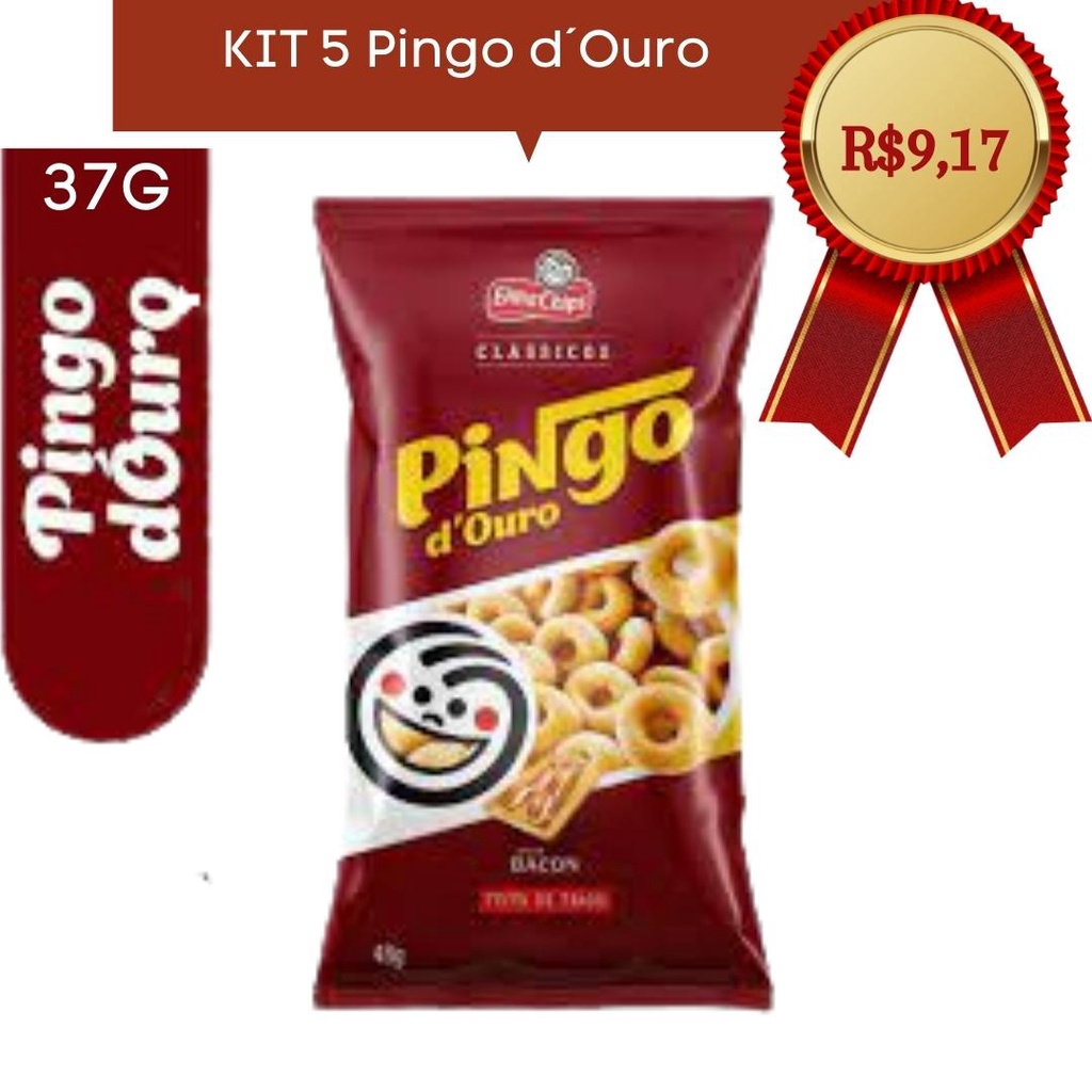Kit 5 Salgadinho De Trigo ELMA CHIPS Pingo D'ouro Sabor Bacon Pacote 48 ...