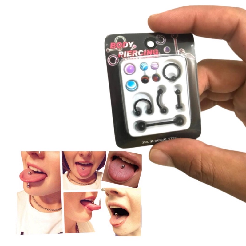 Kit 5 Piercings preto + 6 Bolinhas extra smile seio linha tragus ...