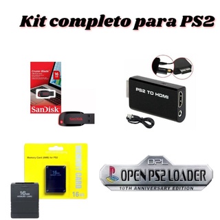 Kit Ps2 Memory Card 16 Mb + Opl + Ps2 to Hdmi + Pen Drive 16 gb Com 4 ...