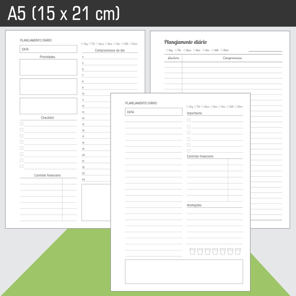 Refil A5 Planejamento Diário Compromissos Para Planner 90g (A5) 15 x 21 cm - 50/70 Folhas ...