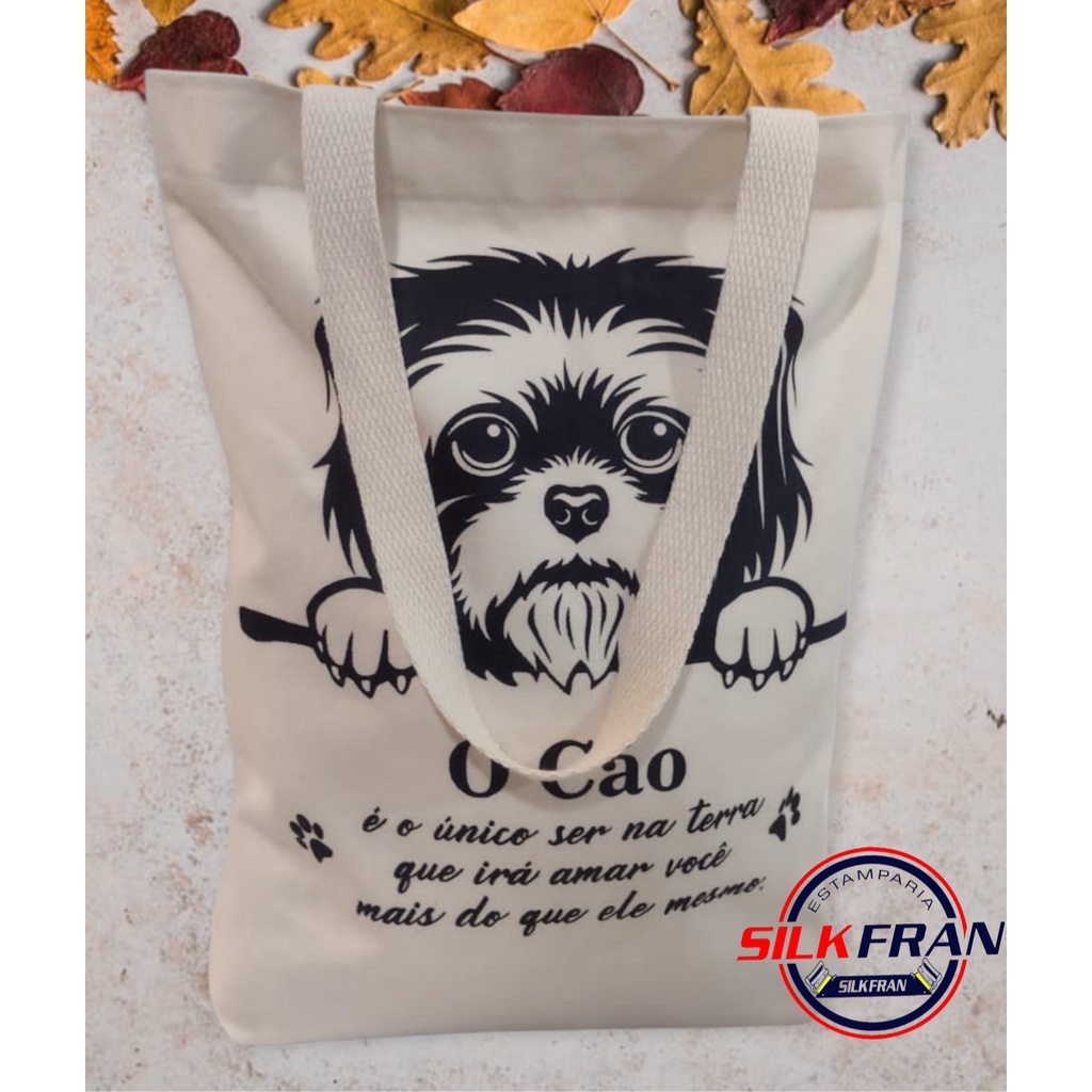 Sacola Bolsa Algodão Desenho Cão Cachorro Animais Ecobag Ecológica Reutilizável Pronta Entrega ...
