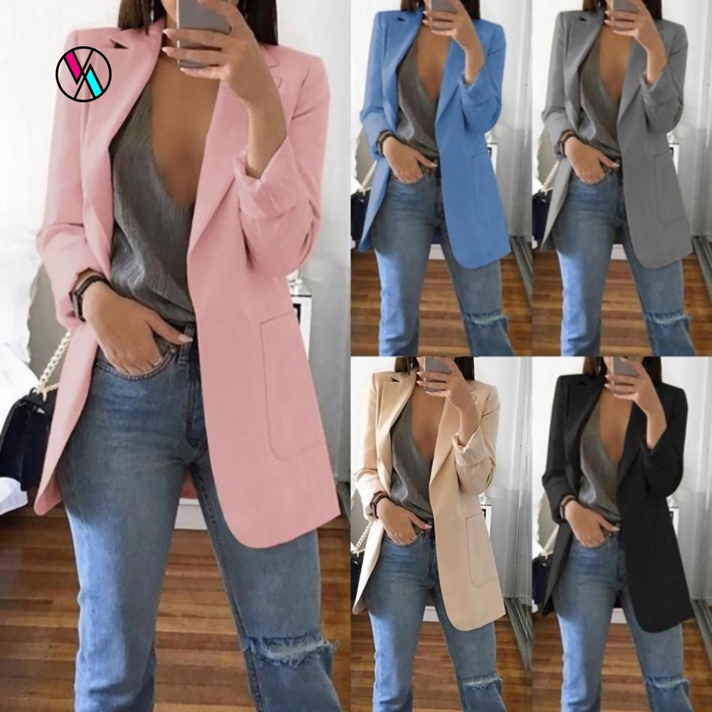Blazer Feminino Com Lapela E Abertura Na Frente | Shopee Brasil