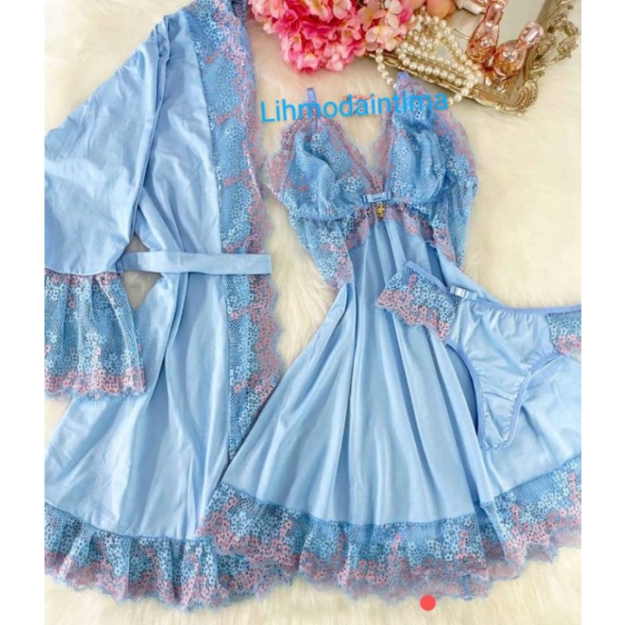 kit robe e camisola de luxo acompanha calcinha | Shopee Brasil